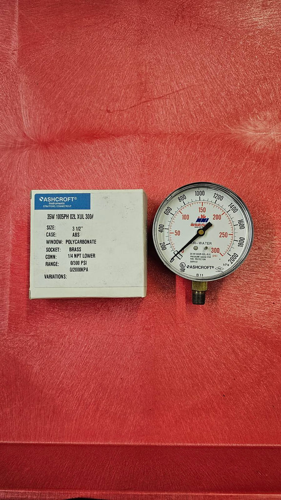 Clearance - 3.5" Gauge, Water-Air, 0-300 PSI, Bottom Mount 1/4" NPT ...